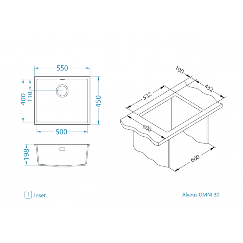 Alveus Omni 30 Black or Arctic Kitchen Sink- 115005