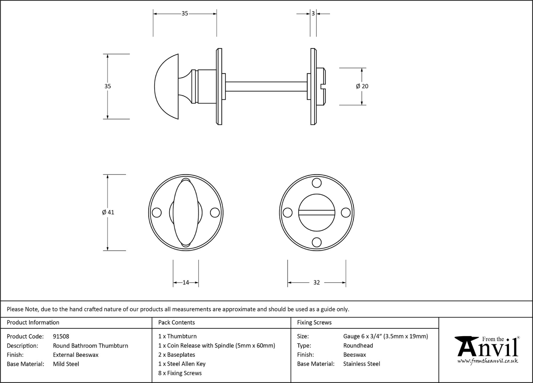 From The Anvil Round Thumbturn Set Blacksmith | Privacy Lock